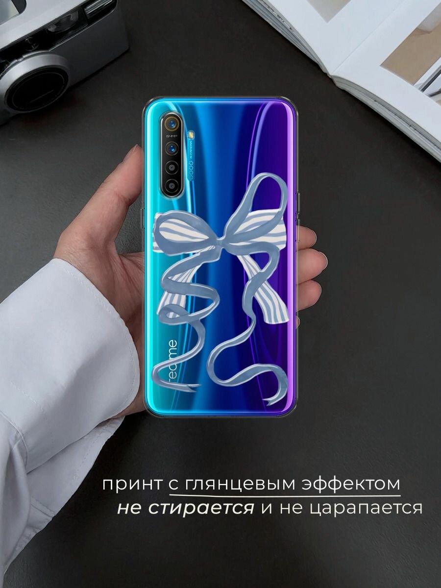 Чехол на Realme XT / Реалми XT с принтом "Полосатый голубой бант 2" — фото 1