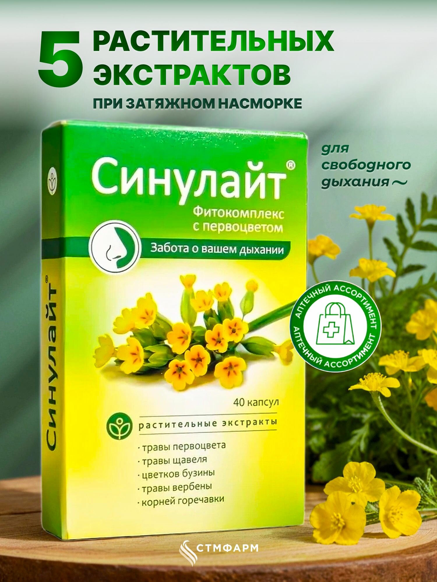 Фитокомплекс Синулайт. От простуды, при заложенности носа с растительными экстрактами, 40 капсул