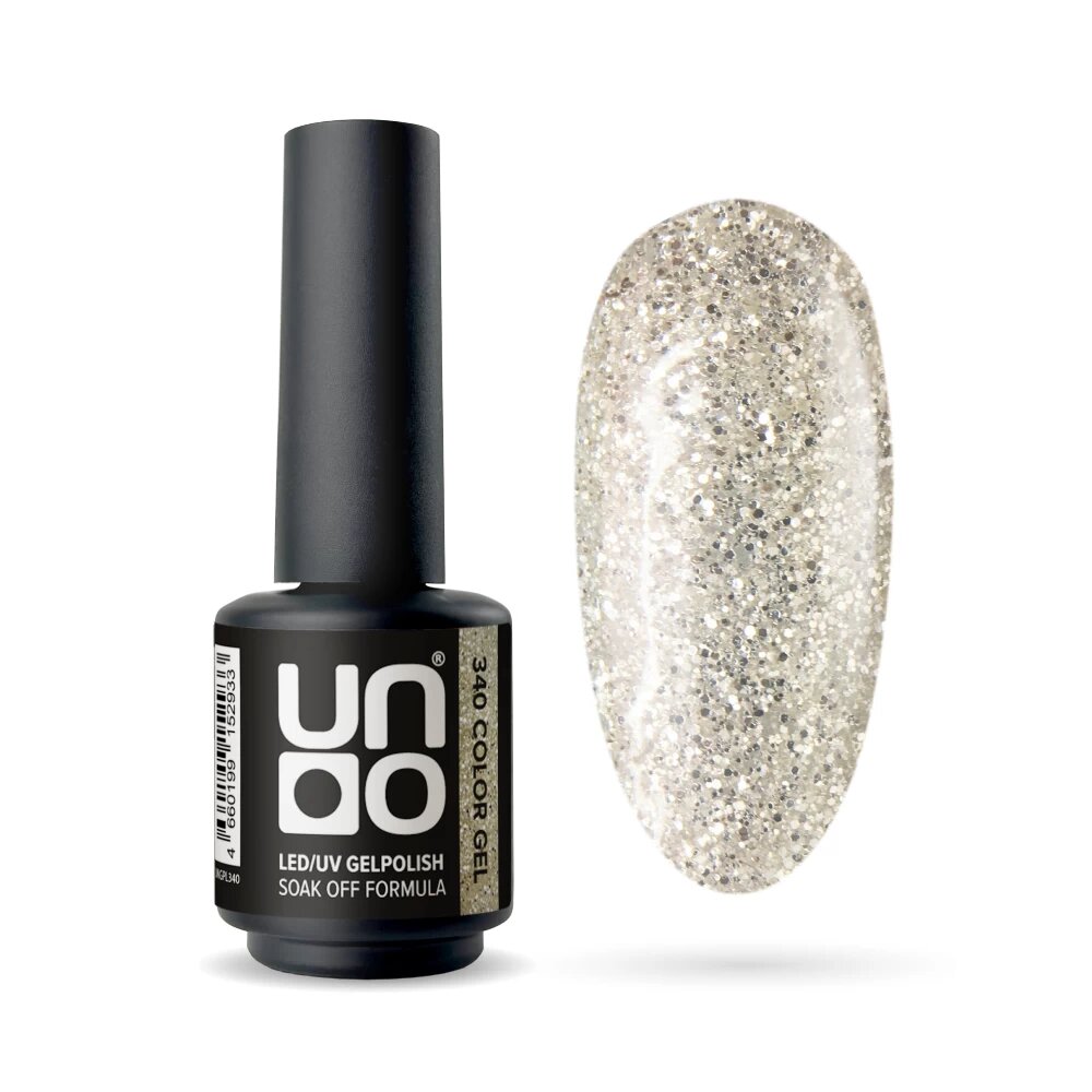 Гель-лак UNO Diamond Shine 340, коллекция Celebration, серый, с блестками, 8г