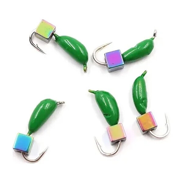 Мормышка вольфрамовая Yaman "Банан с кубиком "Хамелеон" (Зеленый), 0.5 г, d=3 мм Я-МР1809