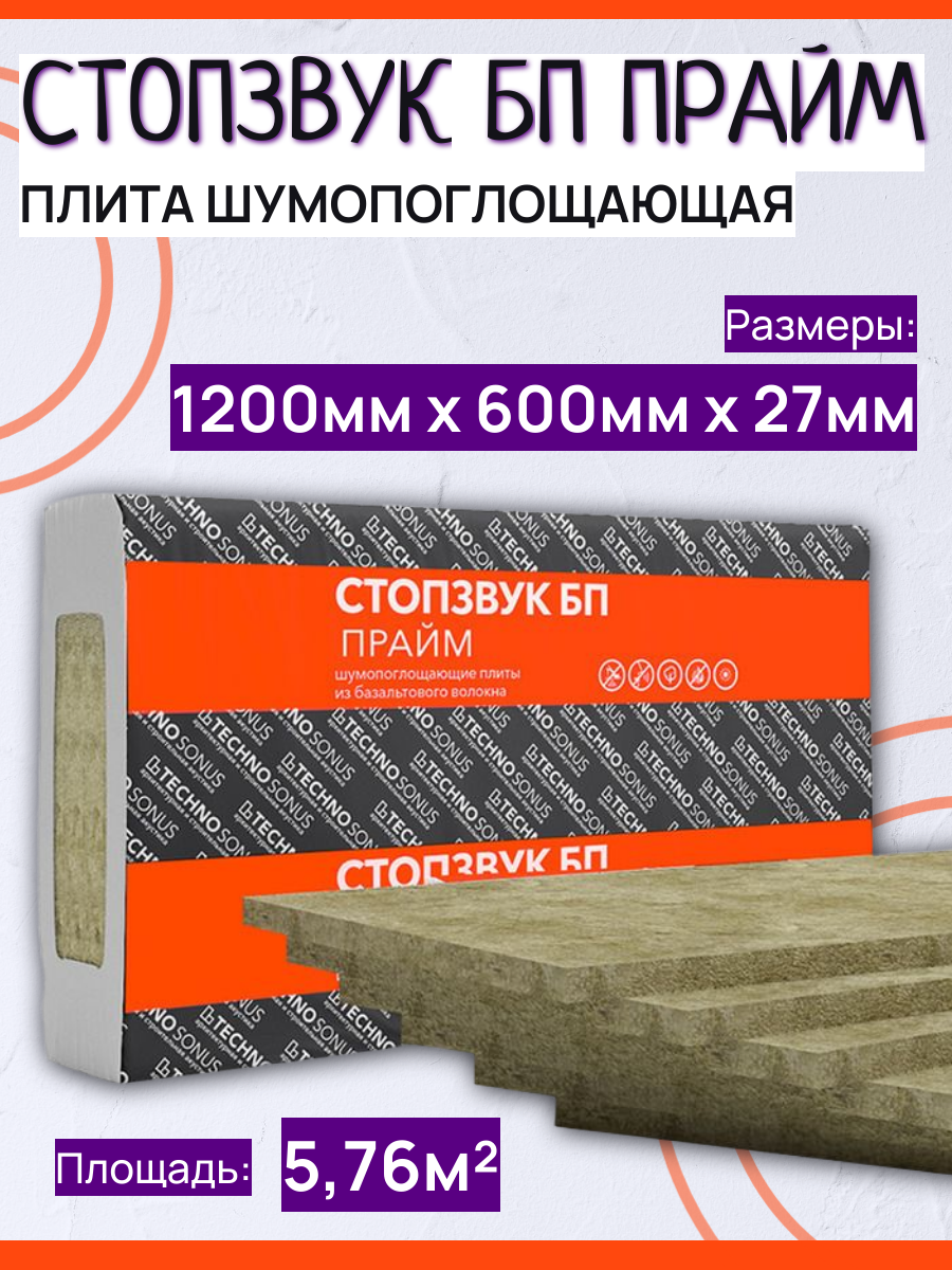 Плита шумопоглощающая СтопЗвук БП Прайм