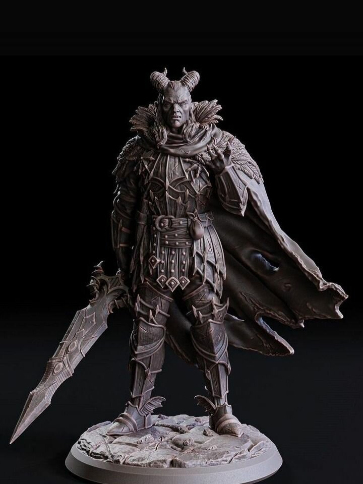 Тифлинг паладин (демон охотник) игровая миниатюра для раскрашивания, база 25мм