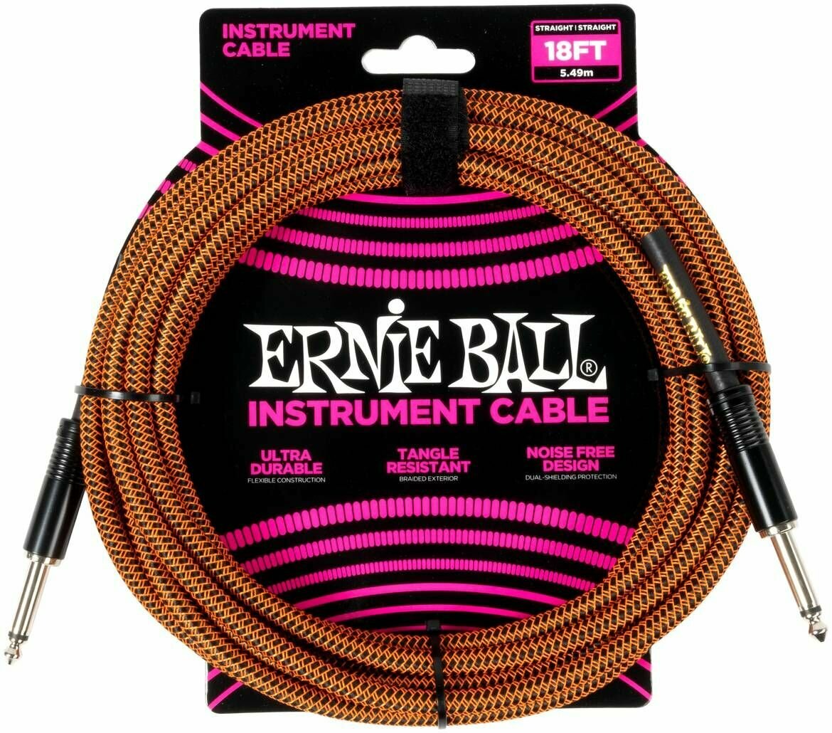 Кабель инструментальный, ERNIE BALL 6469, оплетённый, 5.49 м