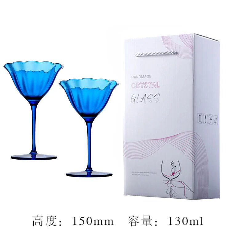 Синяя хрустальная чаша Highball с цветочным кружевом