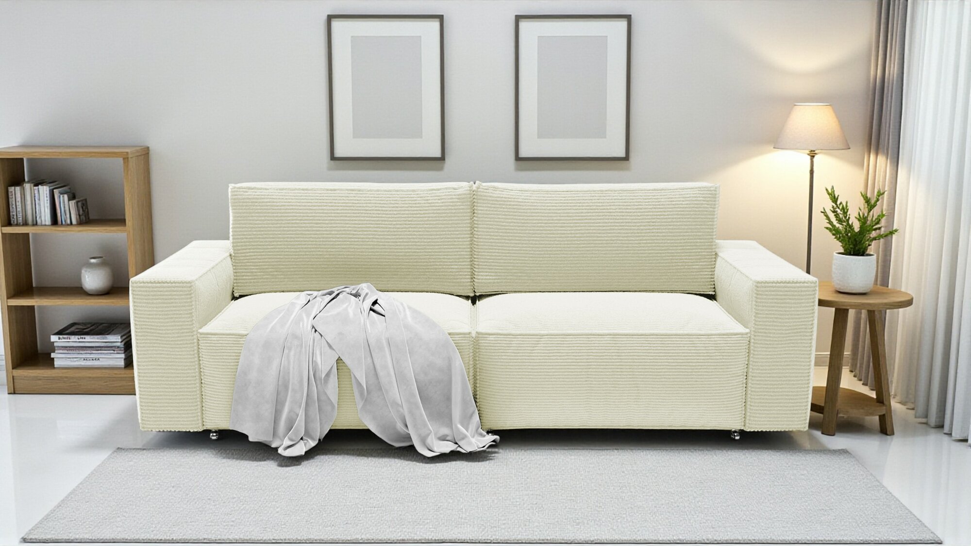 Диван Софт 2 Cilium Bone NOW 240x94x80 см, белый Вельвет, еврокнижка Дом мебели для вас