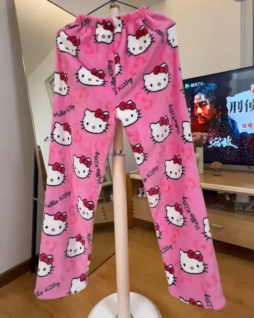 Пижамные штаны Hello Kitty Sanrio в стиле Y2K, женские пижамные штаны с мультяшным рисунком, модная домашняя одежда, повседневная одежда для отдыха.