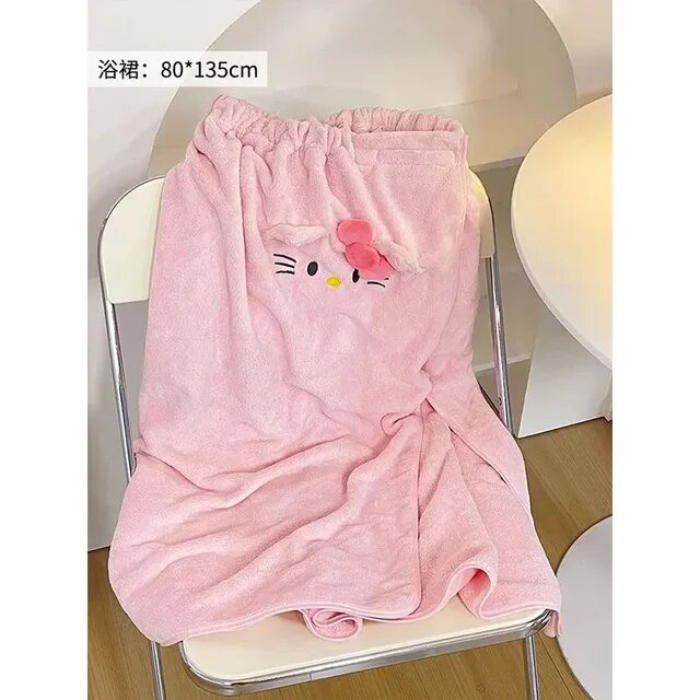 Комплект из трех предметов: банное полотенце и юбка для ванны Sanrio Hello Kitty, милая, кавайная, быстросохнущая, безворсовая юбка для ванны с героями мультфильмов в стиле аниме.