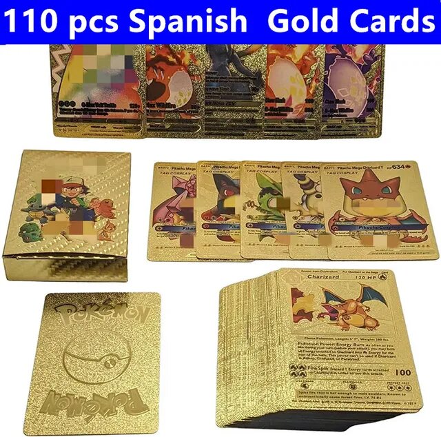 Карты Miniso 5-110, золотые, серебряные, черные, цветные, Vmax, GX, Vstar, испанские, английские, французские, немецкие, коллекционные карты, игрушки, подарки.