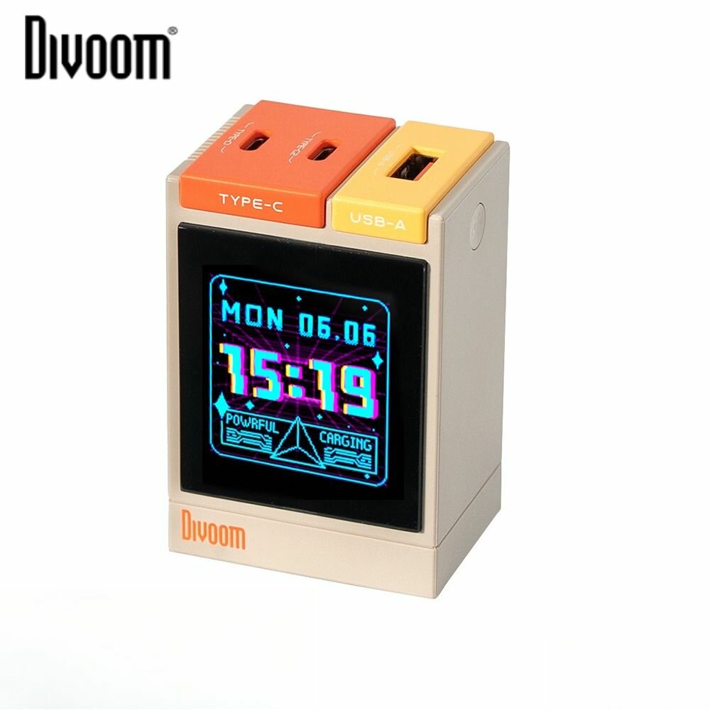 Divoom DIPOW-67 Многопортовое быстрое зарядное устройство Pixel Art GaN мощностью 67 Вт, 2 выхода Type-C + 1 USB-A