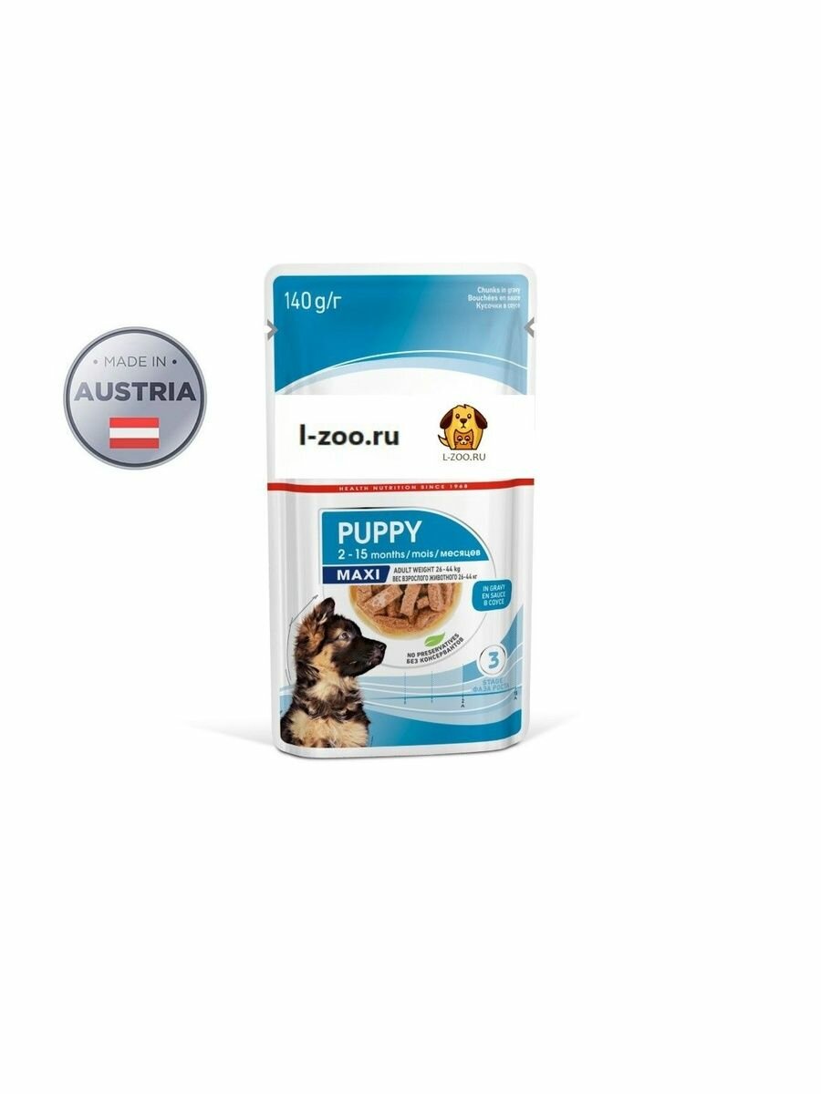 MAXI PUPPY Корм консервированный полнорационный для щенков собак крупных размеров в возрасте до 15 месяцев. 140гр х10шт