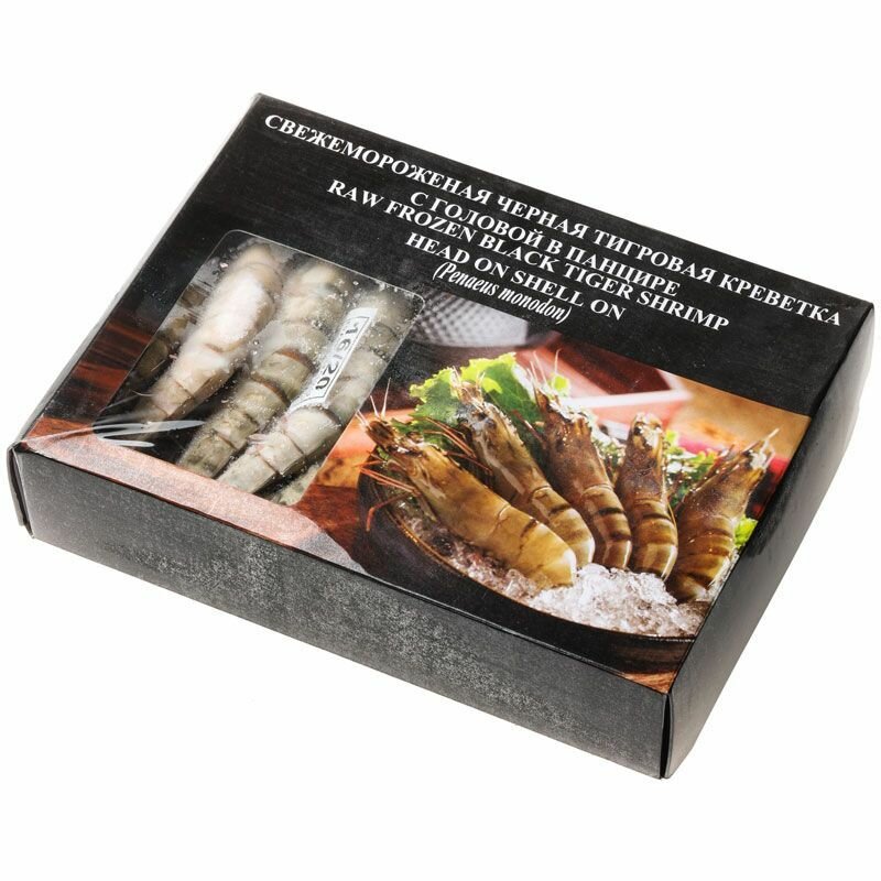 Креветки черные тигровые с головой в панцире 16/20 1кг