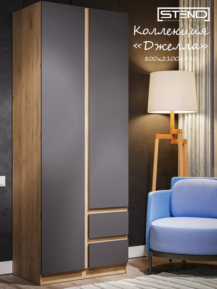 Шкаф Стендмебель Джелла, 2 двери, ЛДСП, распашные дверцы, 73 кг цвет графит