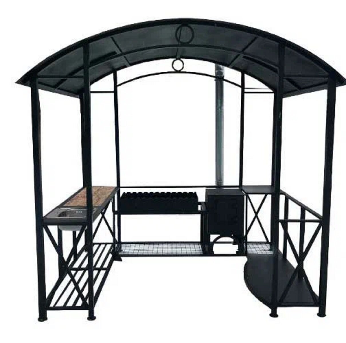 Мангал-беседка Котрон с печью, дымоходом и мойкой, стационарный, 180 x 240 x 250 см