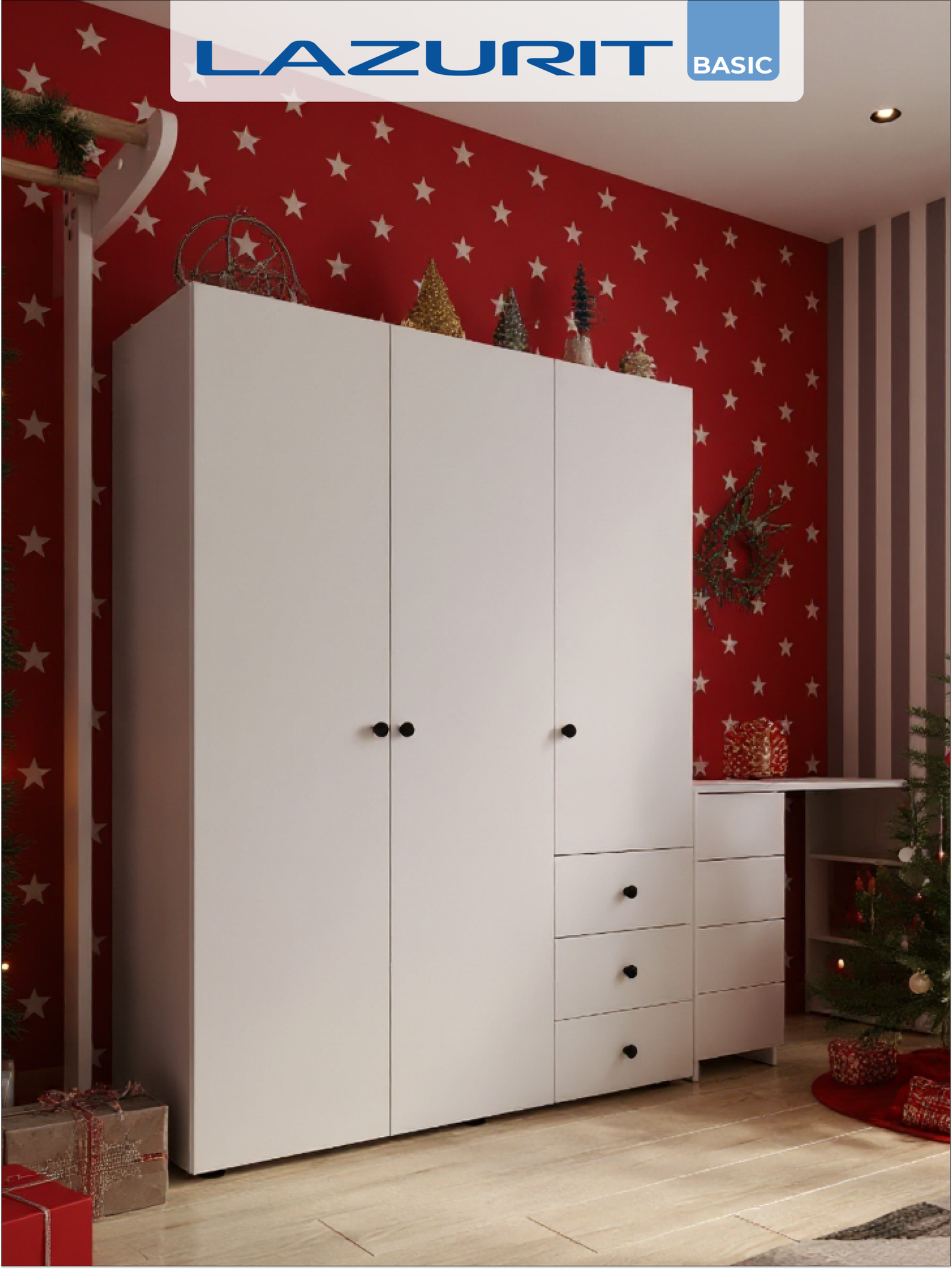 Шкаф для одежды в детскую прихожую спальню Lazurit Эльбрус шкаф распашной с ящиками полками вешалкой белый 175,7х46х134