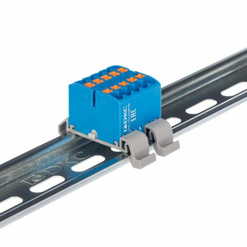 Блок распределительный с горизонт. адаптером на рейку шир. 35мм зажим push-in 10 точек подключения 2.5кв. мм син, DKC DTP1-010-04SPUB-H (1 шт.)