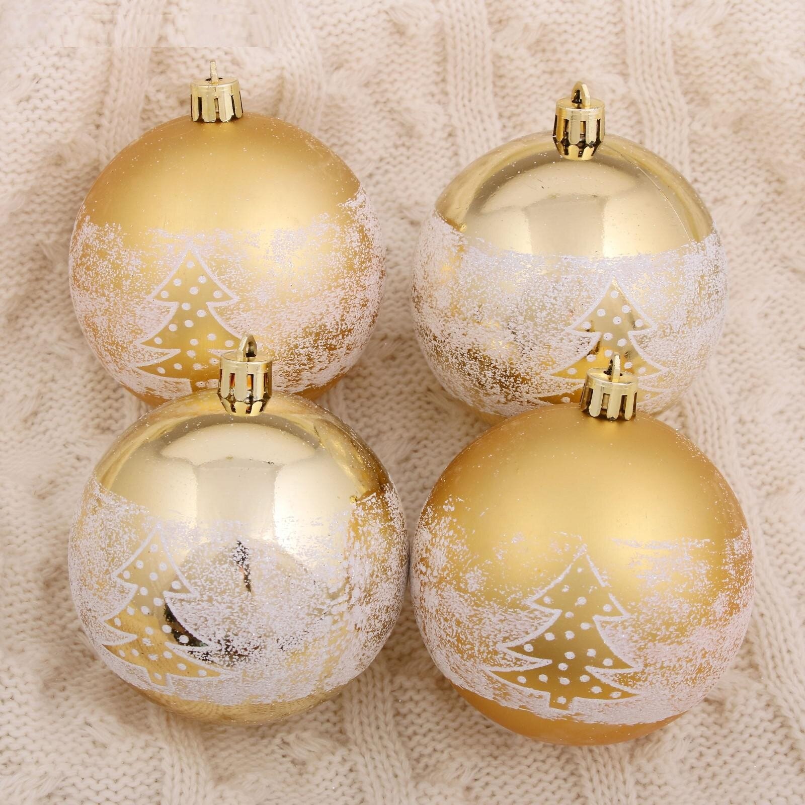 Ёлочные игрушки «Сказочный лес», шары новогодние, набор 6 шт, d=8 см, золотистый