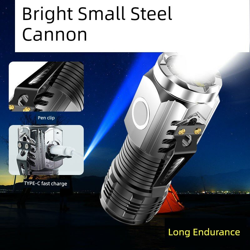 Супер яркий светодиодный маленький стальной фонарик с тремя глазами, сильный свет, перезаряжаемый портативный уличный