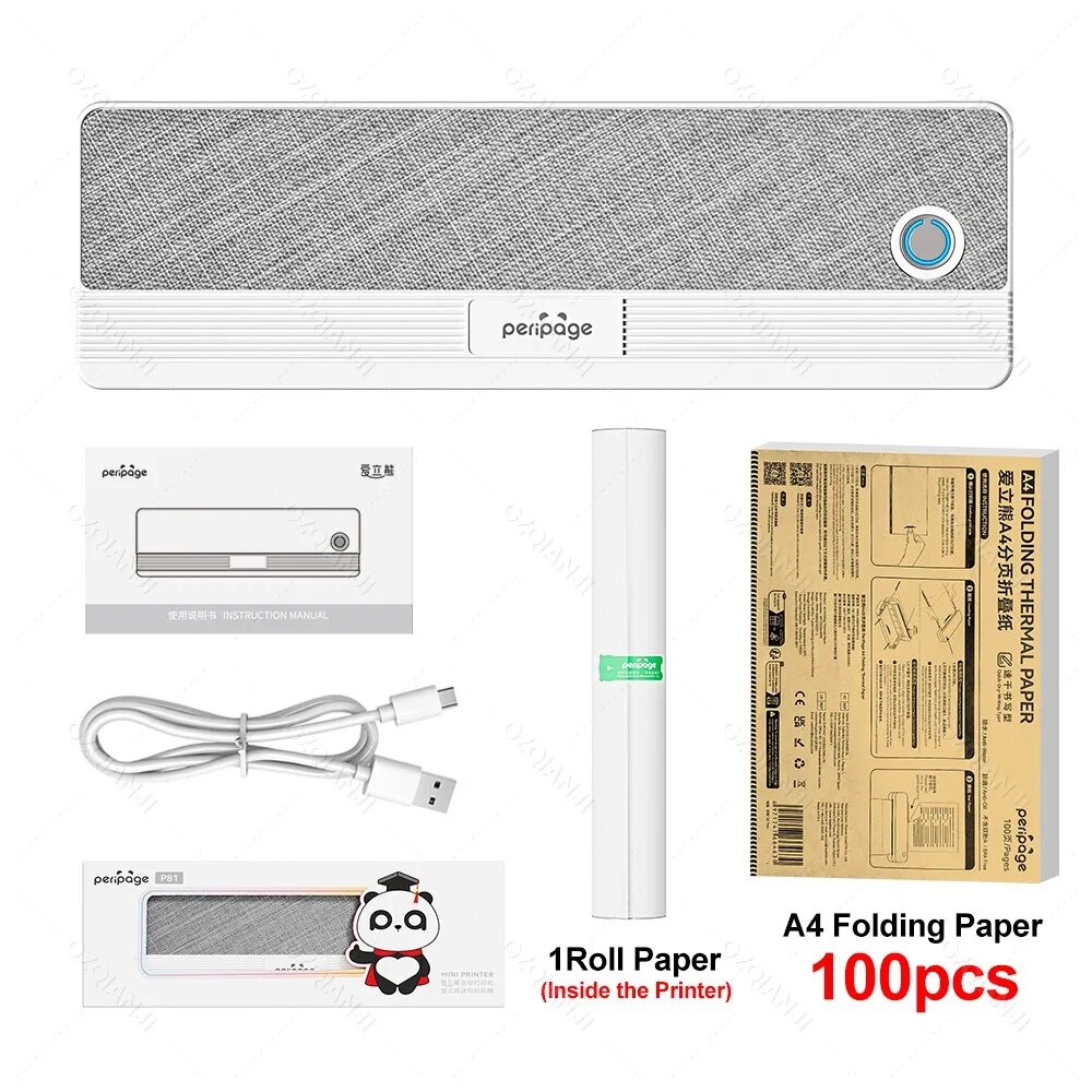Термопринтер PeriPage P81 серый, цвет add 100pcs Folded