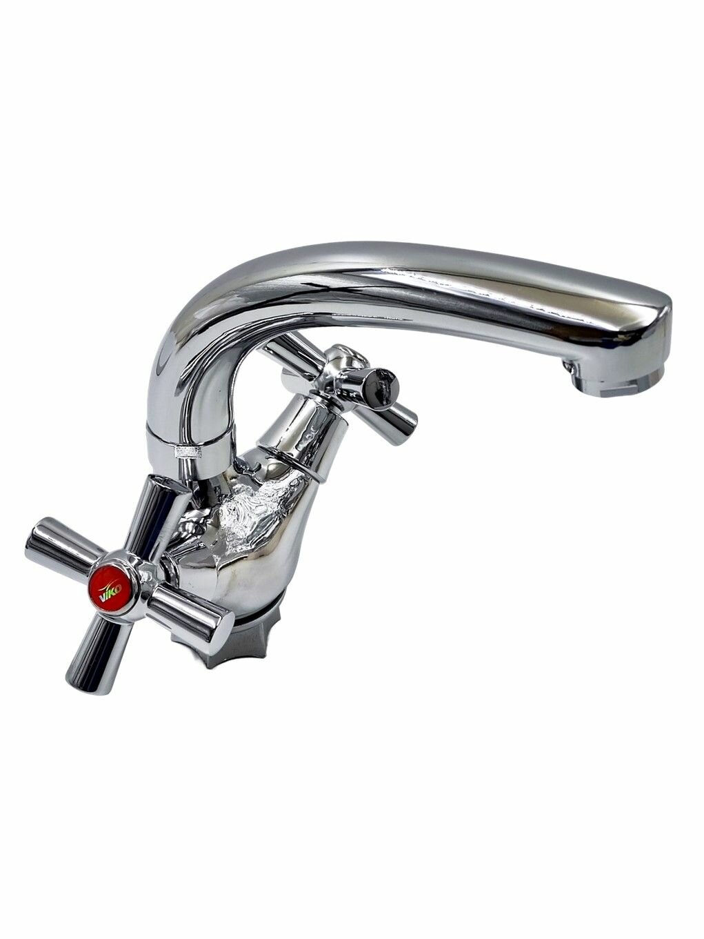 Смеситель для раковины (умывальника) латунный с литым изливом в ванную комнату V-1421 Хром