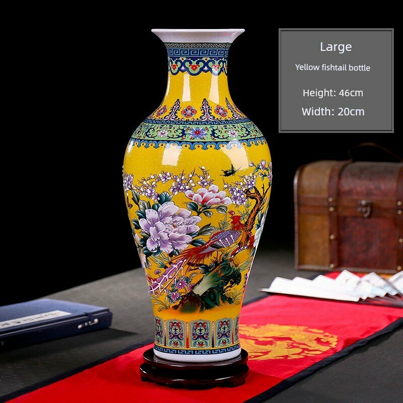 Большая напольная ваза из керамики с эмалью из Цзиндэчжэня для цветочных композиций, декор в китайском стиле для