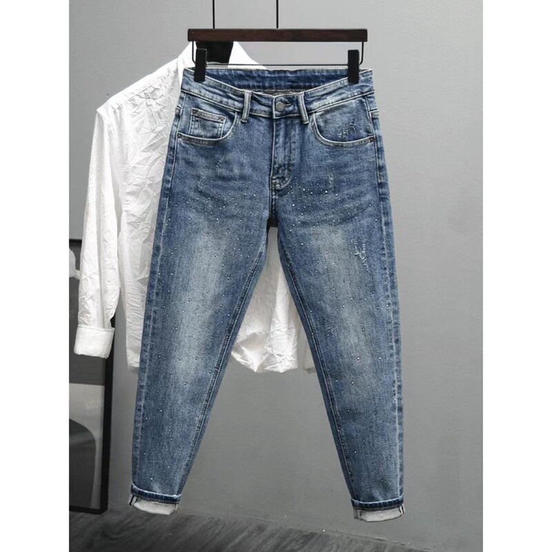 Тренд RONG CH Мужские Джинсы Корейские Потертые Слим Стрейт Мода Деним, Размер_34