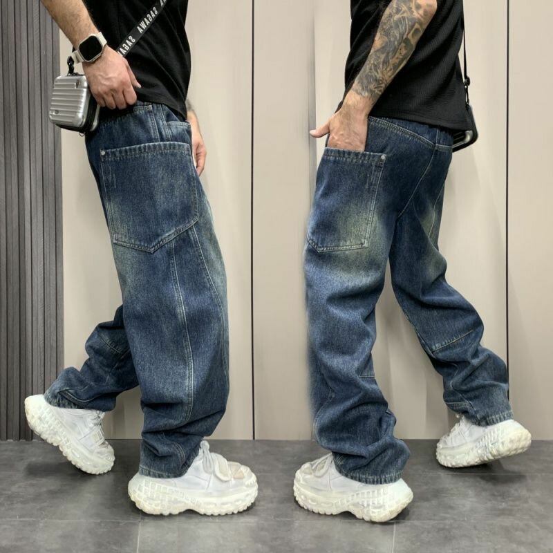 Тренд RONG CH Джинсы Мужские Осенние Китайские Крест Патчи Уличные Свободные Деним, Размер_L