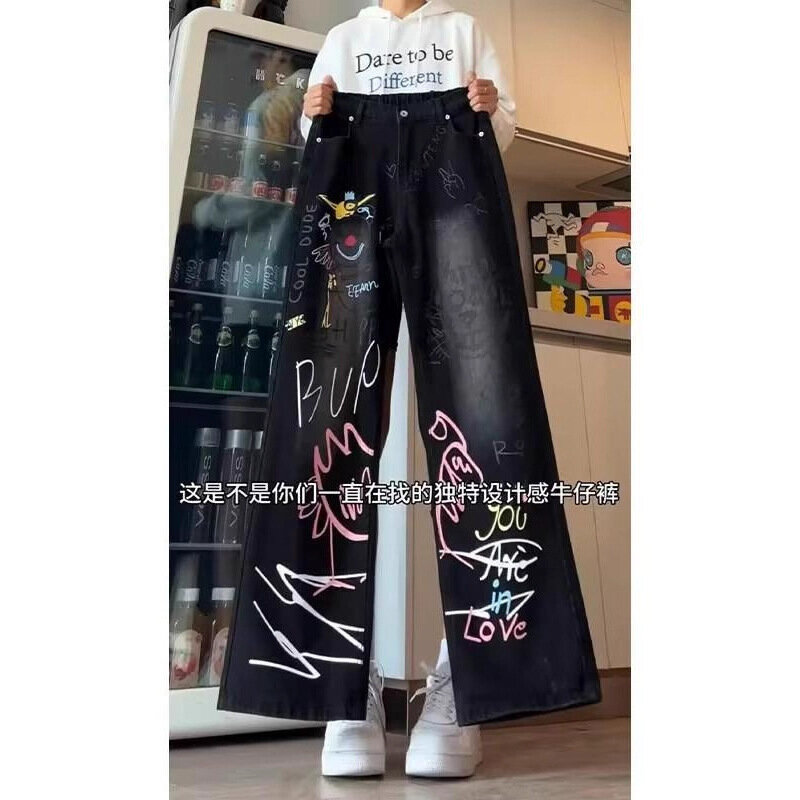 Тренд RONG CH Мужские Джинсы Европейские Хип-Хоп Цветок Печать Свободные Деним, Размер_XL