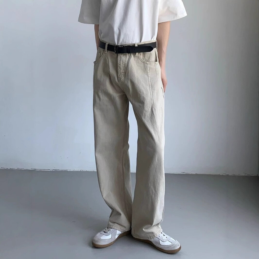 Тренд RONG CH Мужские Джинсы Лето Тонкие Стиральные Потертые Свободные Стрейт Кроп Деним, Размер_33