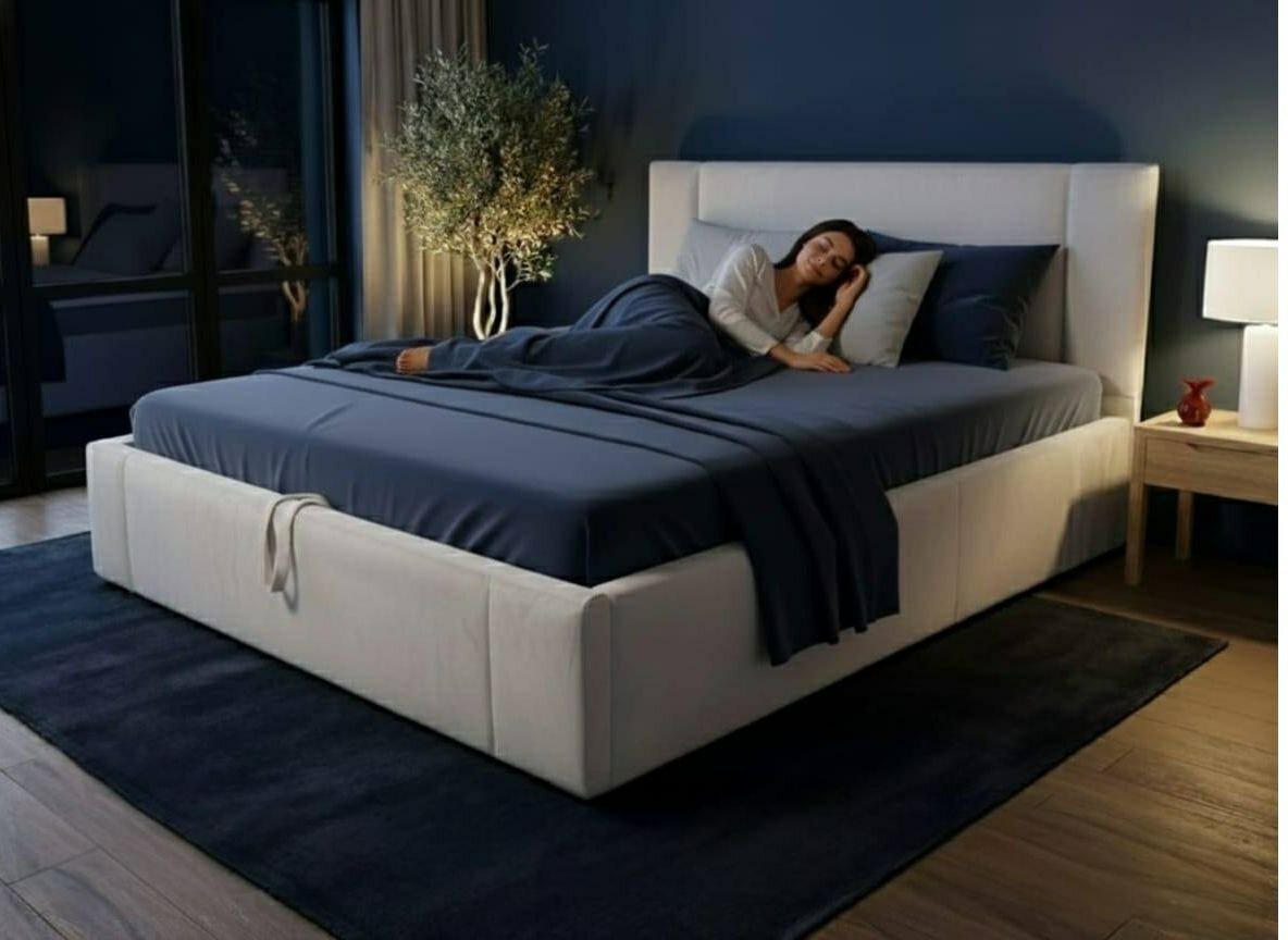 Кровать Boni,160х200 двуспальная с подъемным механизмом, с ящиками для белья, ортопедическое основание, светло-серый