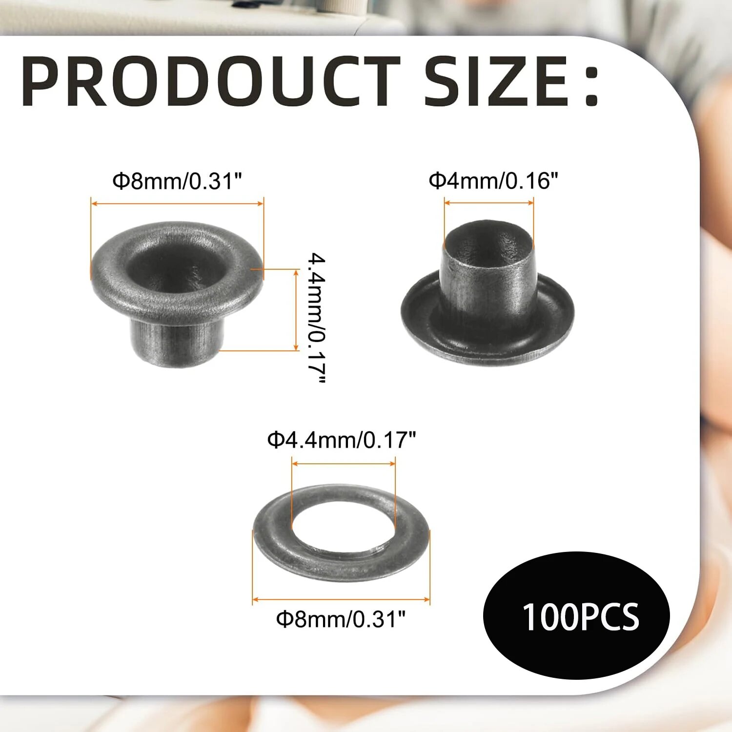 Металлические люверсы для кожи 3мм, 4мм, 5мм 4mm Black Gun