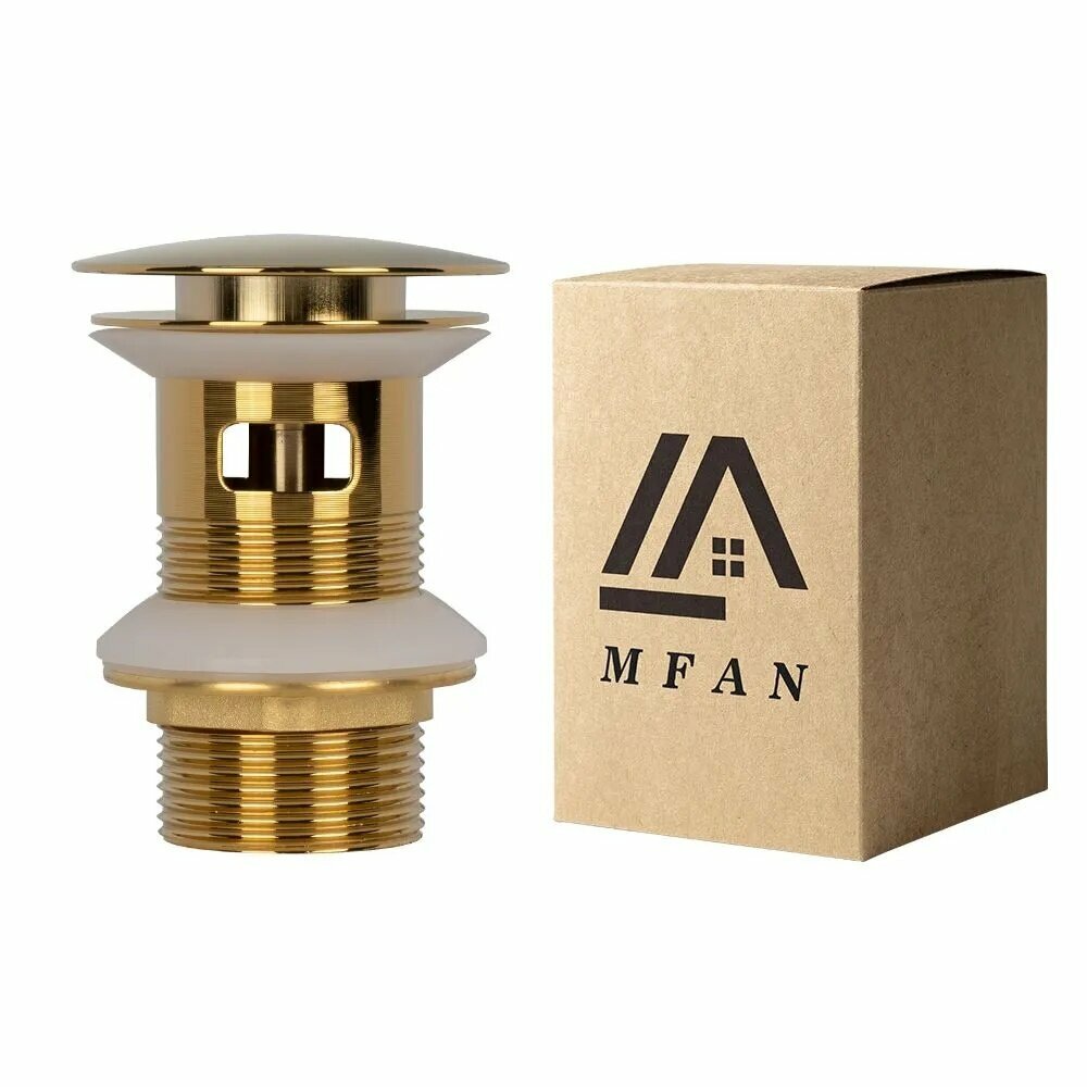 MFAN, донный клапан для раковины с переливом, Клапан Клик-Клак, Защита от запаха и засорения, Съемный для чистки, Выпуск для мойки G1-1/4, Нержавеющая сталь, Полированное золото