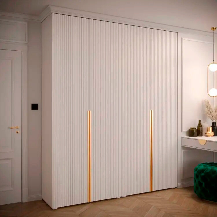 Четырехсекционный распашной шкаф Меридиан МДФ Лайн белый (0,27) A10030 Белый снег 8685 BS NEW 240*45*250 см Фиеста