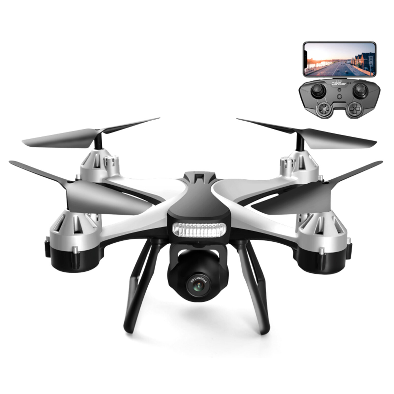 Беспилотник с пультом управления и камерой 4K Двойная камера Квадрокоптер с функцией Автоматическое зависание Безголовый режим 6-осное стабильность Материал ABS Мотор 716 щеточный 2.4Ghz Батарея 3.7V 2000mAh Время полета 20мин Дистанция передачи