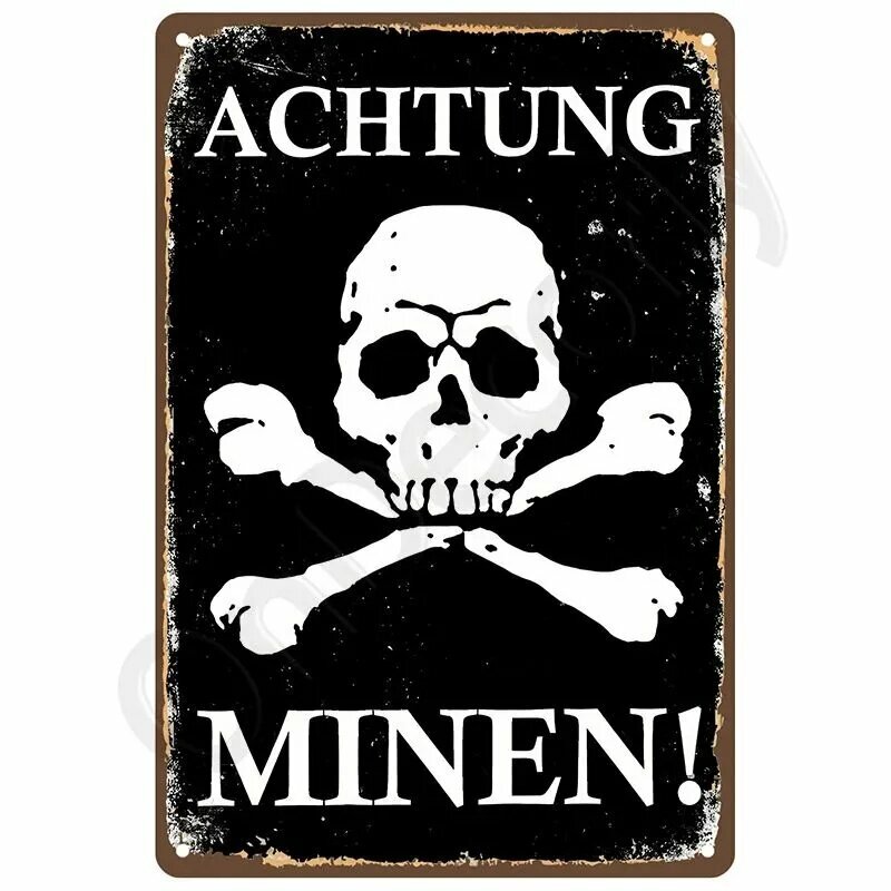 Декоративная табличка Осторожно, мины! Жестяной знак Ретро Винтаж Металлический знак 138.0g