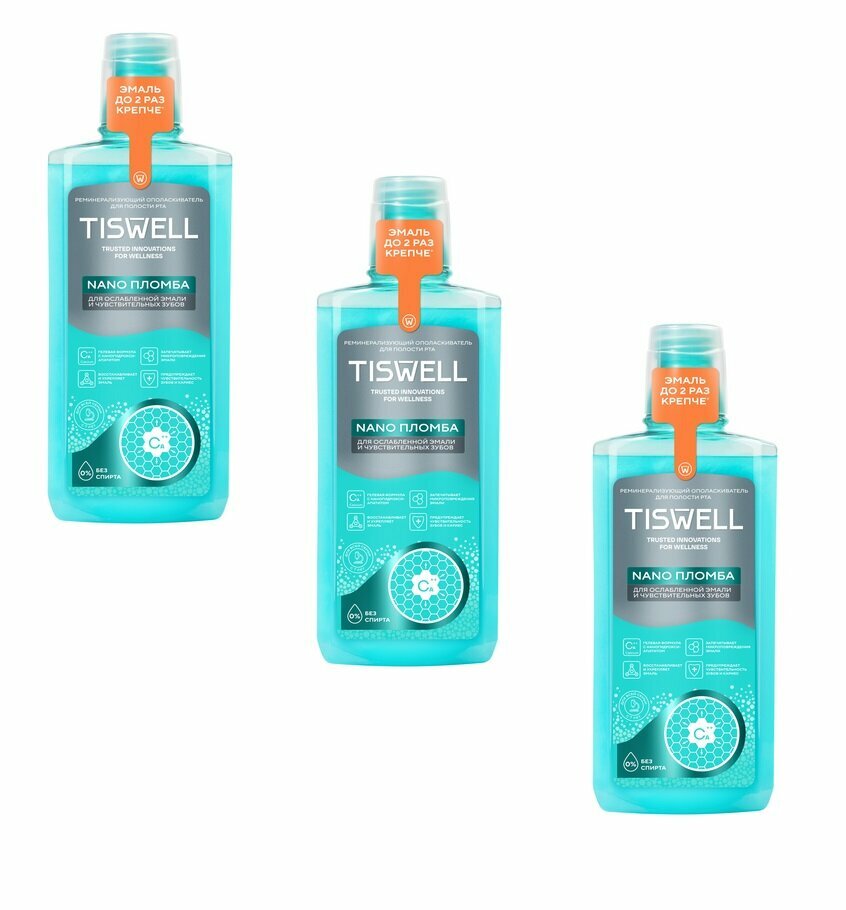 Ополаскиватель Tiswell для полости рта от кариеса для всей семьи, 500 мл 3шт