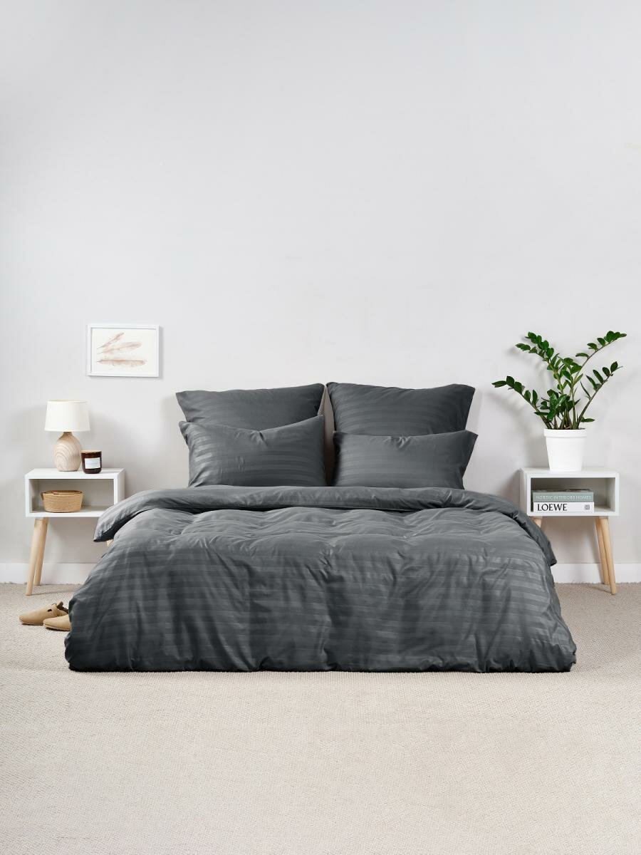 Постельное Белье Веселина Серый бархат 001 Страйп ПЭ 2 сп с европр (70х70)