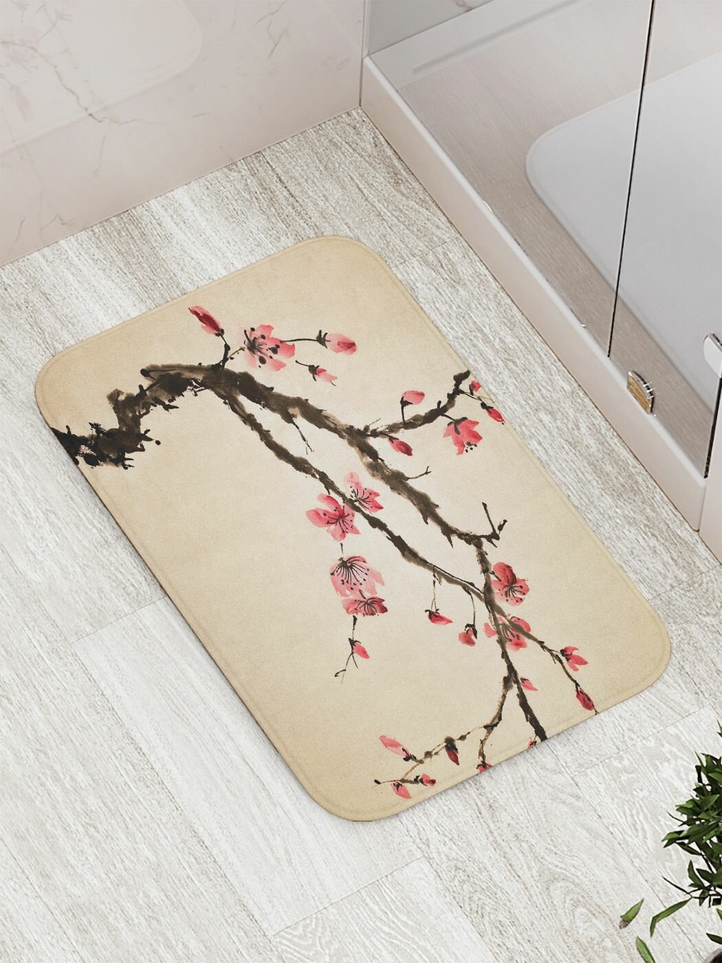 Коврик для ванной комнаты, туалета "Цветение сакуры на закате" противоскользящий, 52х77 см, JoyArty