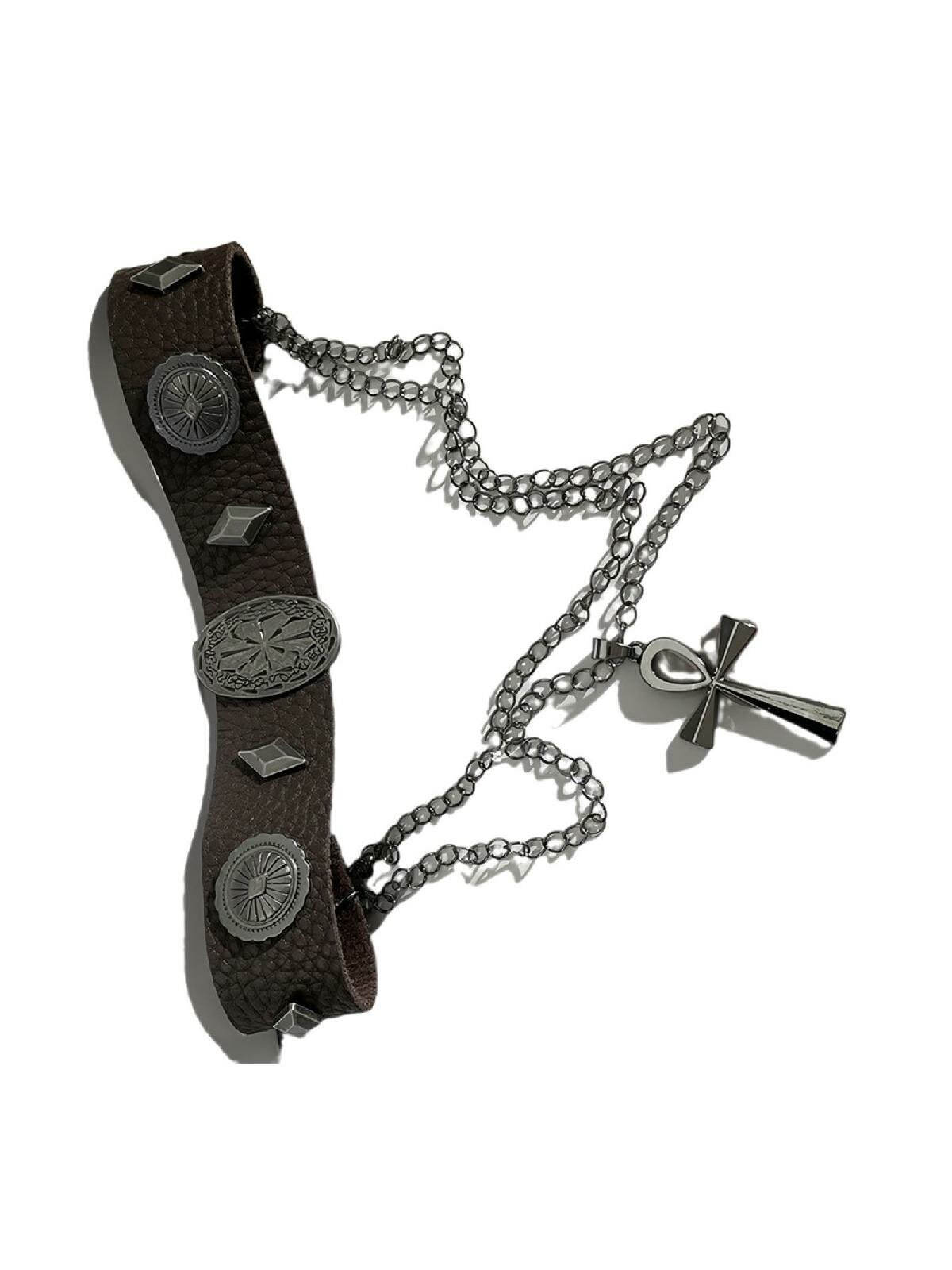 Кожаный ошейник с крестом в стиле панк-ожерелье