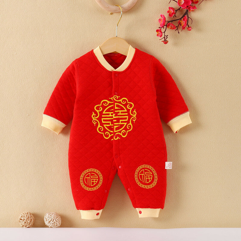 Красный теплый комбинезон для младенцев, праздничный новогодний наряд, наряд на полную луну, наряд на сто дней, наряд на первый день рождения ребенка, новый стиль