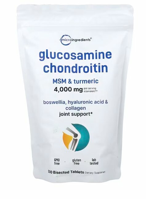 Micro Ingredients, глюкозамин и хондроитин, МСМ и куркума, 300 таблеток