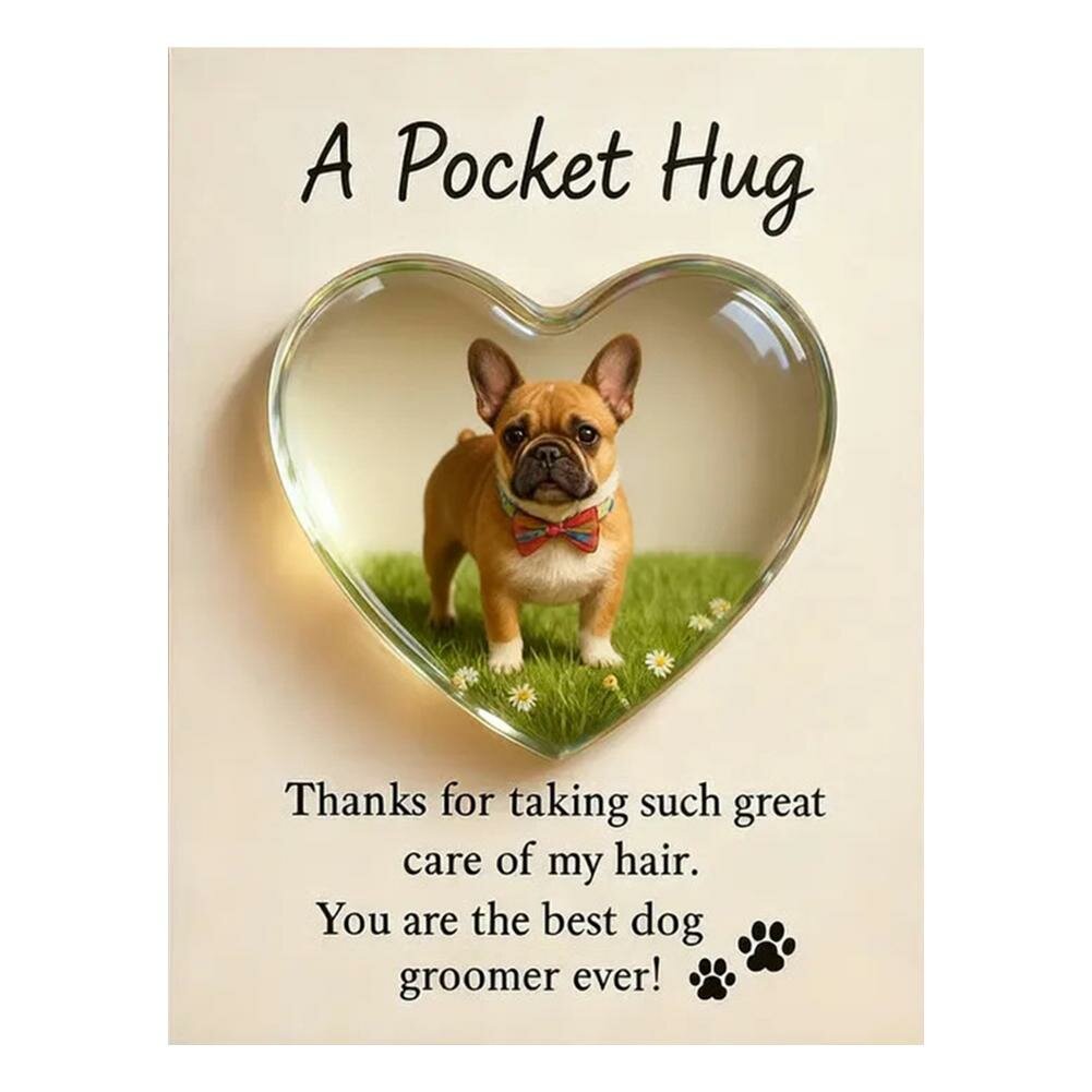Подарок в виде сердечка «Карманное объятие» для грумеров, подарок в знак благодарности грумерам, сувенир из стекла в форме сердца с поздравительной открыткой, трогательный памятный подарок для салона груминга животных.