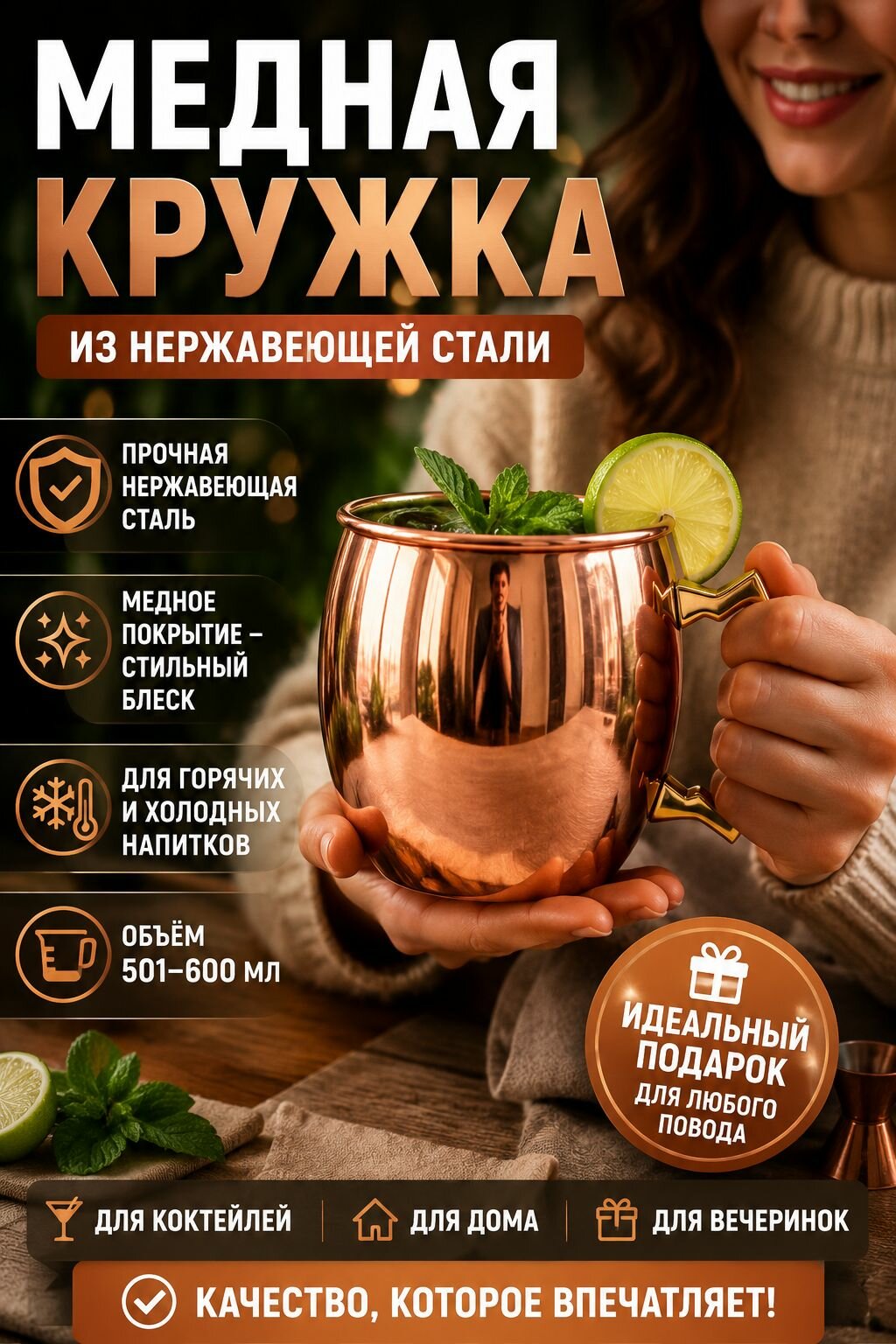 Чашка "медный стакан", 510 мл, 1 шт