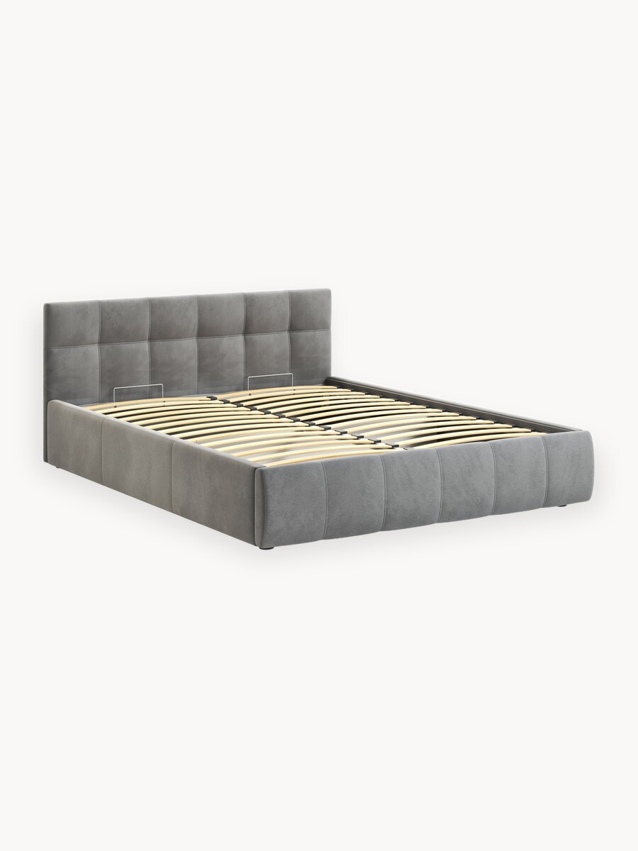 Кровать GALAXY двуспальная "Венера-1" 140х200см, с подъемным механизмом, мягкая обивка, серый велюр (Grey)