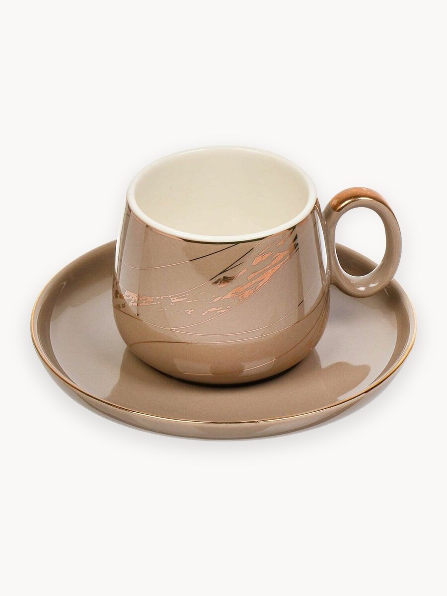 Чайный сервиз на 6 персон 12 предметов набор керамических кружек 180 мл Серый Мрамор