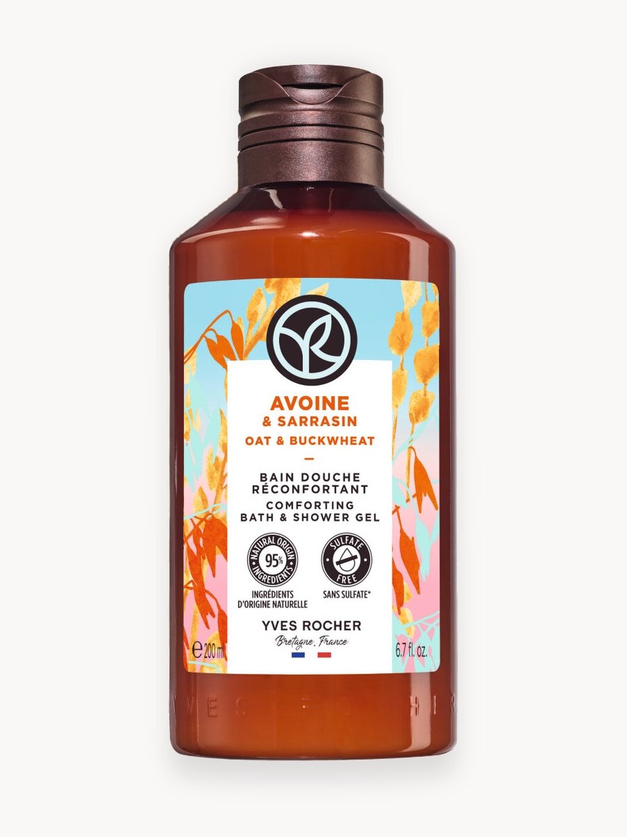 Гель для душа Yves Rocher "Овес и Гречиха", для всех типов кожи, без сульфатов, 200мл
