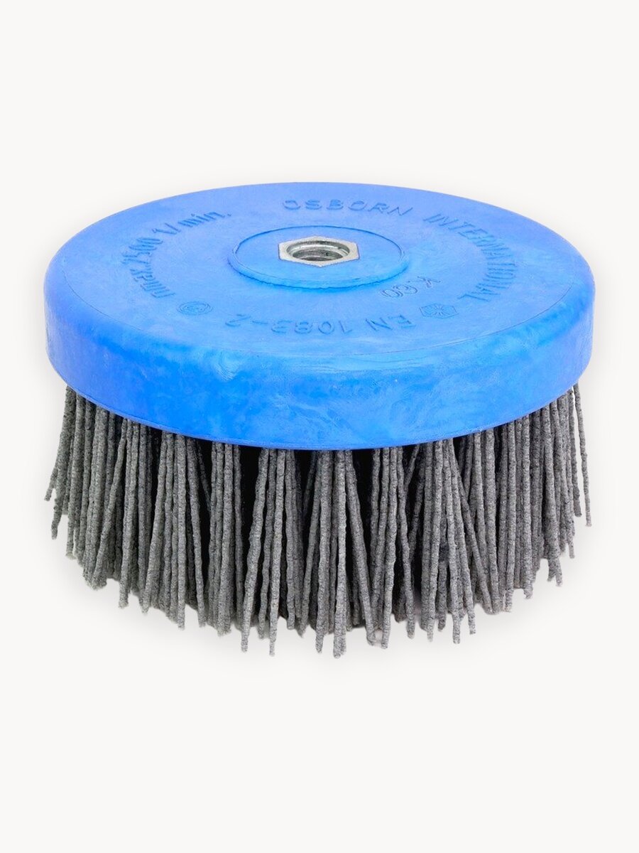 Нейлоновая щетка чашечная Д130 P60 ворс полимер абразив для дерева на УПМ УШМ (болгарка) для браширования древесины и текстурирования стен из бревна, бруса Osborn (код 1-017)