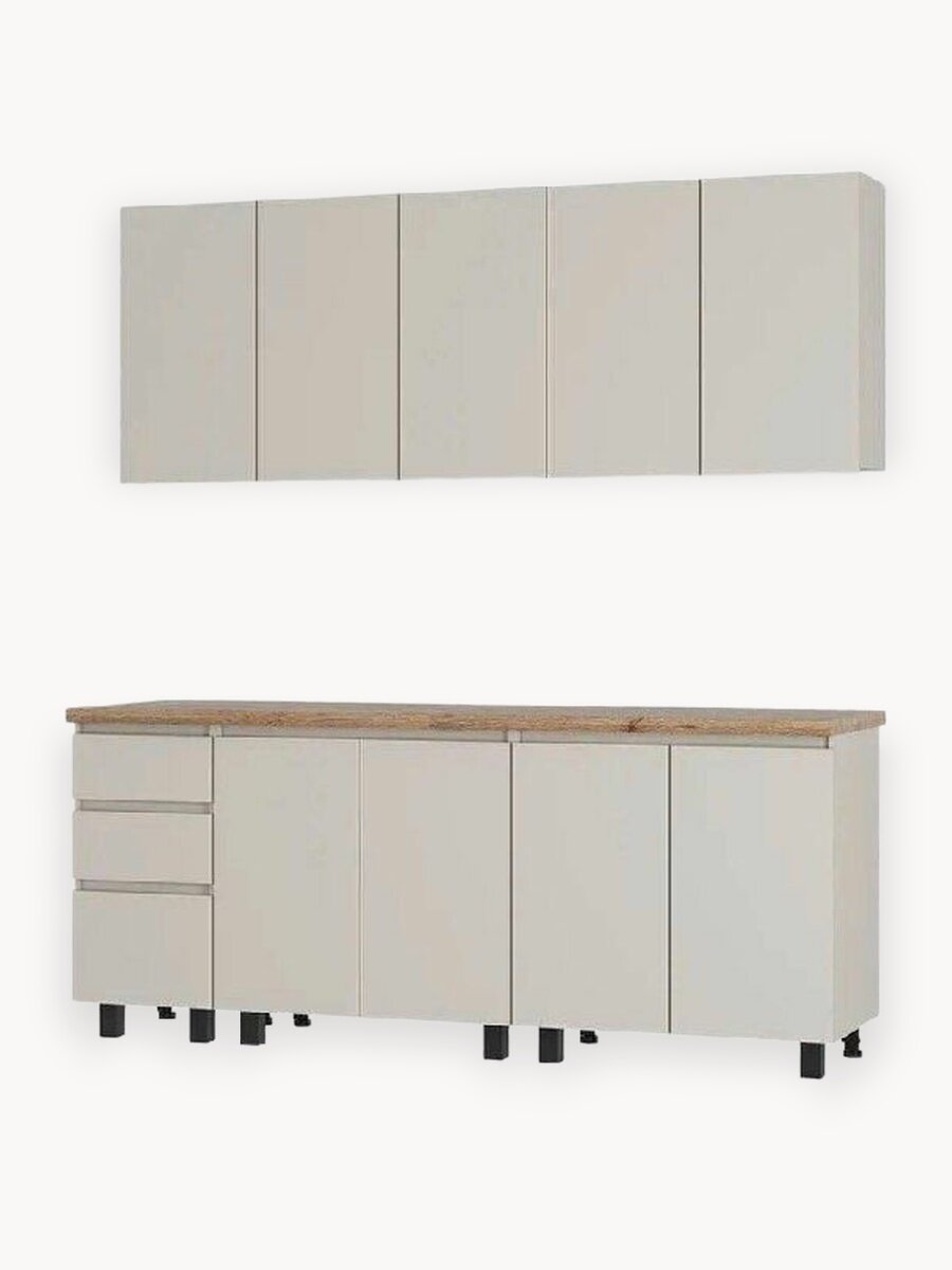 Кухонный гарнитур (Кухня) Мори 2м ЛДСП кашемир без столешницы для дома и дач 2000х2170х480 игни