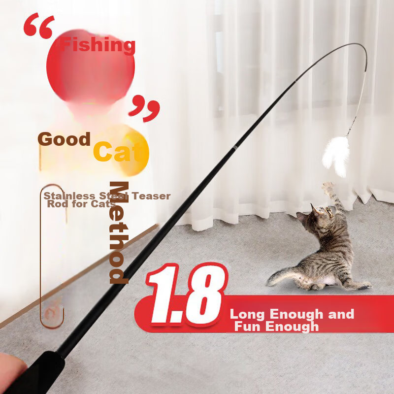 Tianlanghai Cat Teaser Wand, Extendable Long Pole Feather Fishing Toy, Kitten Toy, Fishing Rod, Bell, Durable Chew Toy, Cat Entertaining Device