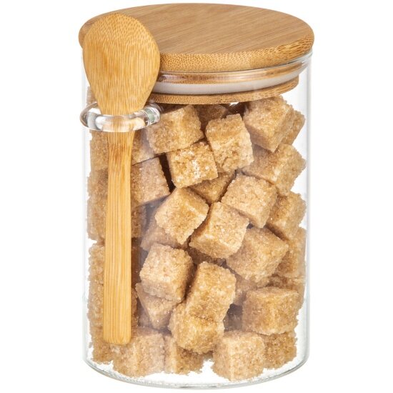 Банка для хранения Elan Gallery Crystal glass с бамбуковой крышкой и ложкой 550 мл, 10,5х8,5х12,5 см (240160)