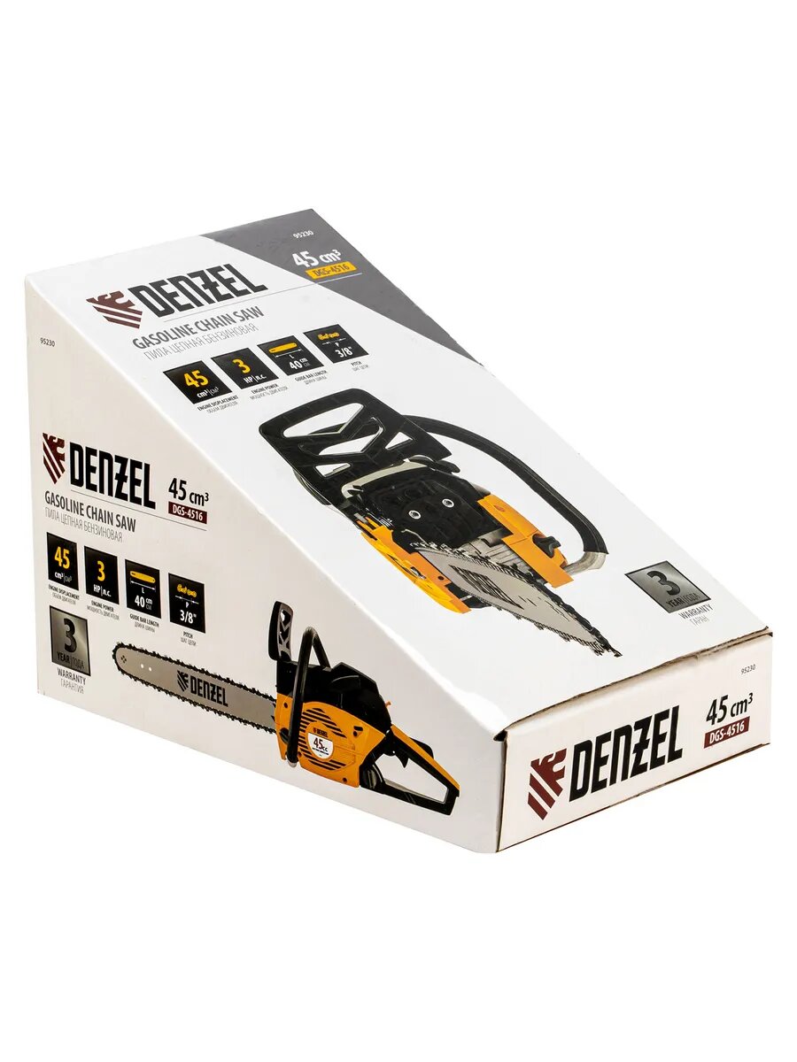 Пила цепная бензиновая DGS-4516, шина 40 см, DENZEL, 95230